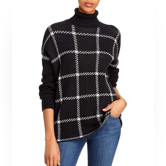 Aqua | Sweaters | Nwt Black White Boxy Window Pane Turtle Neck Sweater ...